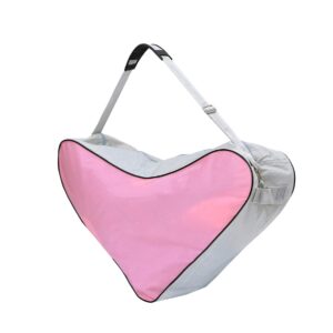 lioobo unisex ice skate bag mesh cloth tote bag skating triangle shoulder bag for roller skates inline skates pink