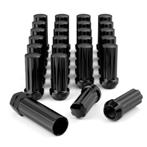 14x1.5 wheel lug nuts, 24 pcs black m14x1.5 lug nut closed end long extended xl spline with 1 socket key for silverado 1500 tahoe avalanche sierra 1500 yukon escalade 6 lug aftermarket wheels