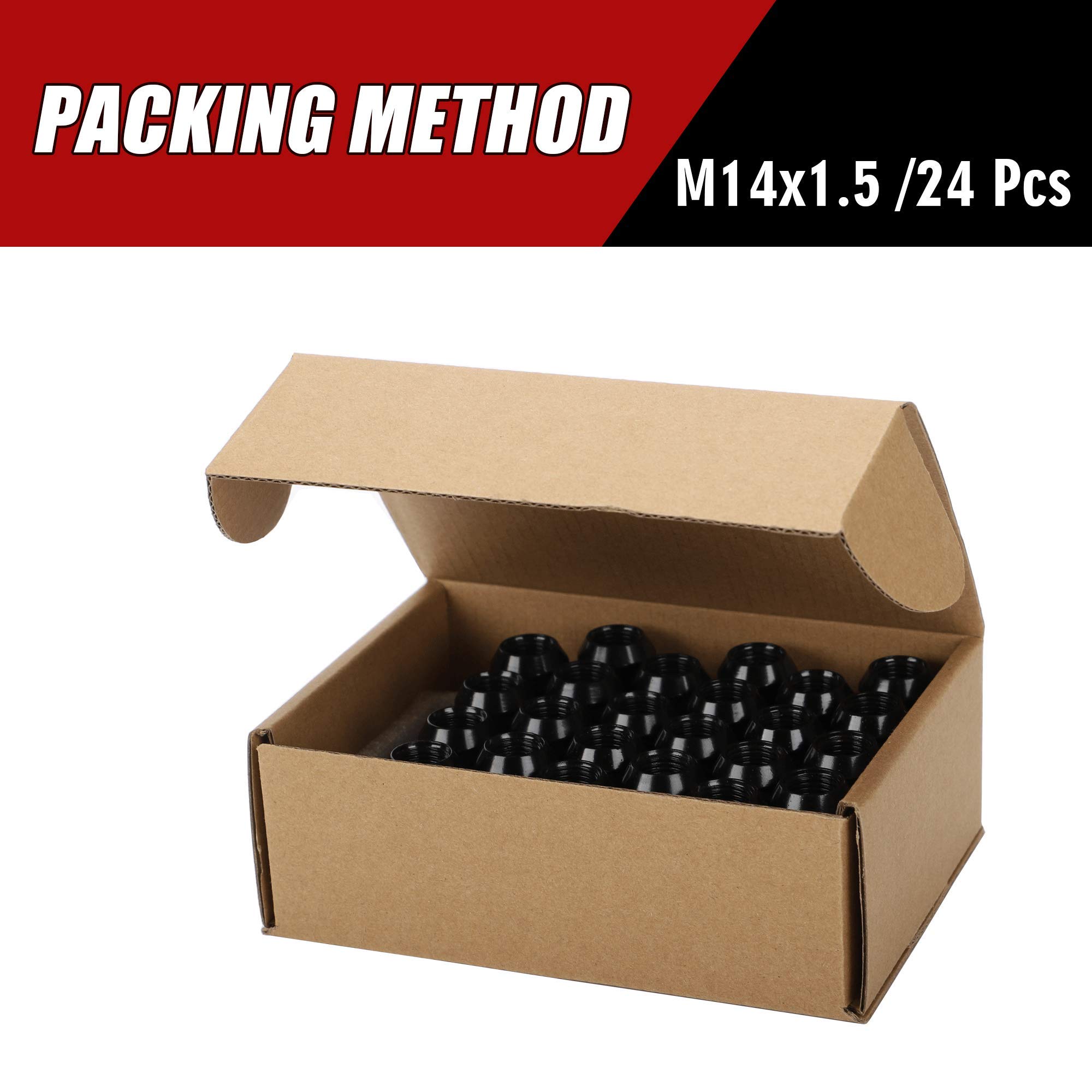 14x1.5 Wheel Lug Nuts, 24 pcs Black M14x1.5 Lug Nut Closed End Long Extended XL Spline with 1 Socket Key for Silverado 1500 Tahoe Avalanche Sierra 1500 Yukon Escalade 6 Lug Aftermarket Wheels