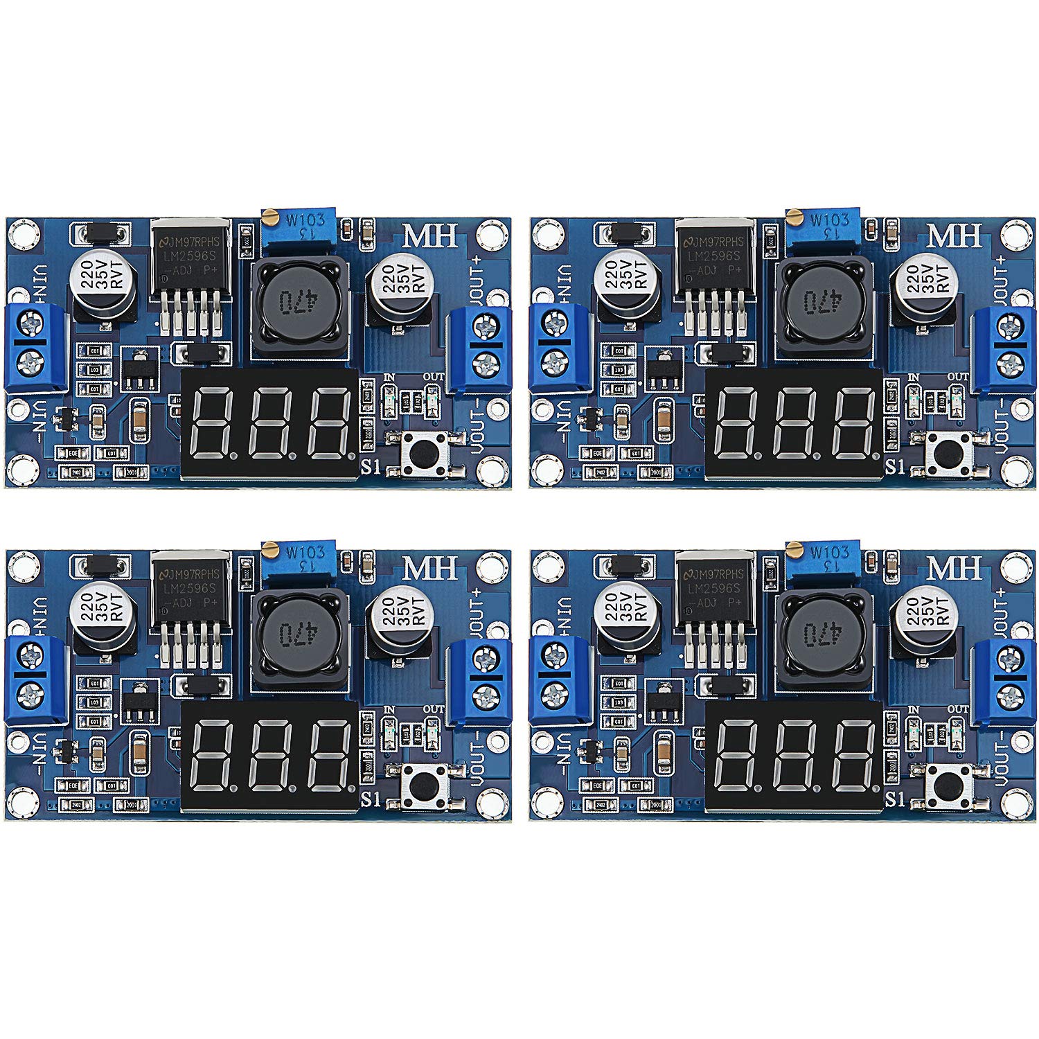 4 Pieces Adjustable LM2596S DC-DC Buck Converter Reduced Voltage Regulator Power Module 36V 24V 12V to 5V 2A Voltage Stabilizer with Digital Voltmeter Display