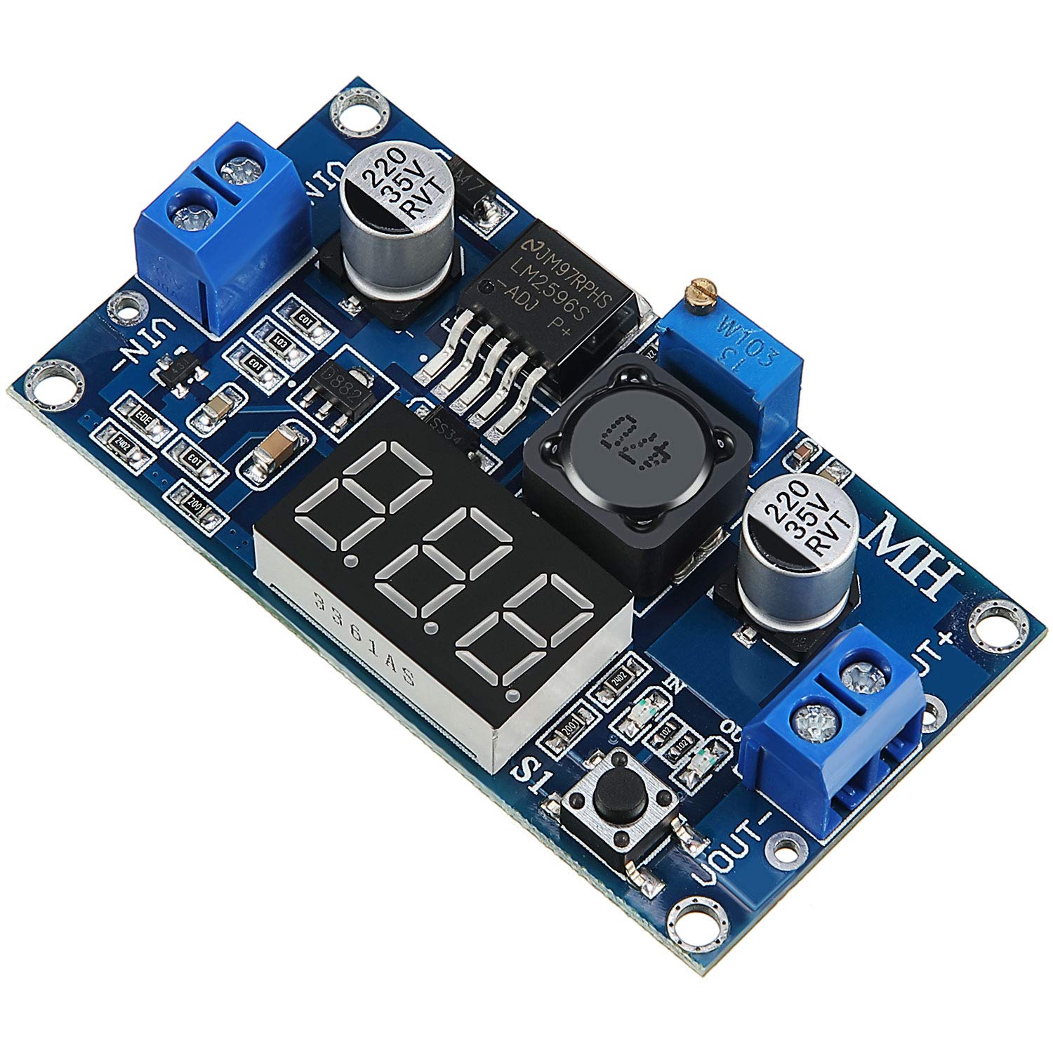 4 Pieces Adjustable LM2596S DC-DC Buck Converter Reduced Voltage Regulator Power Module 36V 24V 12V to 5V 2A Voltage Stabilizer with Digital Voltmeter Display