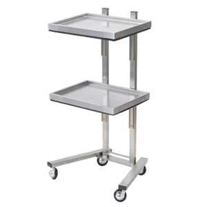 kaleurrier rolling tool trolley cart with double storage tray,stainless steel utility instrument tray stand with wheels for beauty hair salon tattoo spa clinic medical studio home (color:silver)