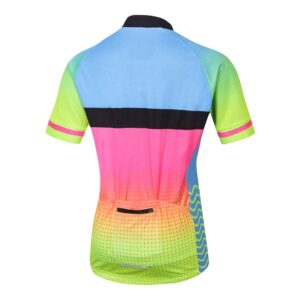 Uriah Women's Cycling Jersey Short Sleeve Reflective with Rear Zippered Bag Blue Yellow Size L