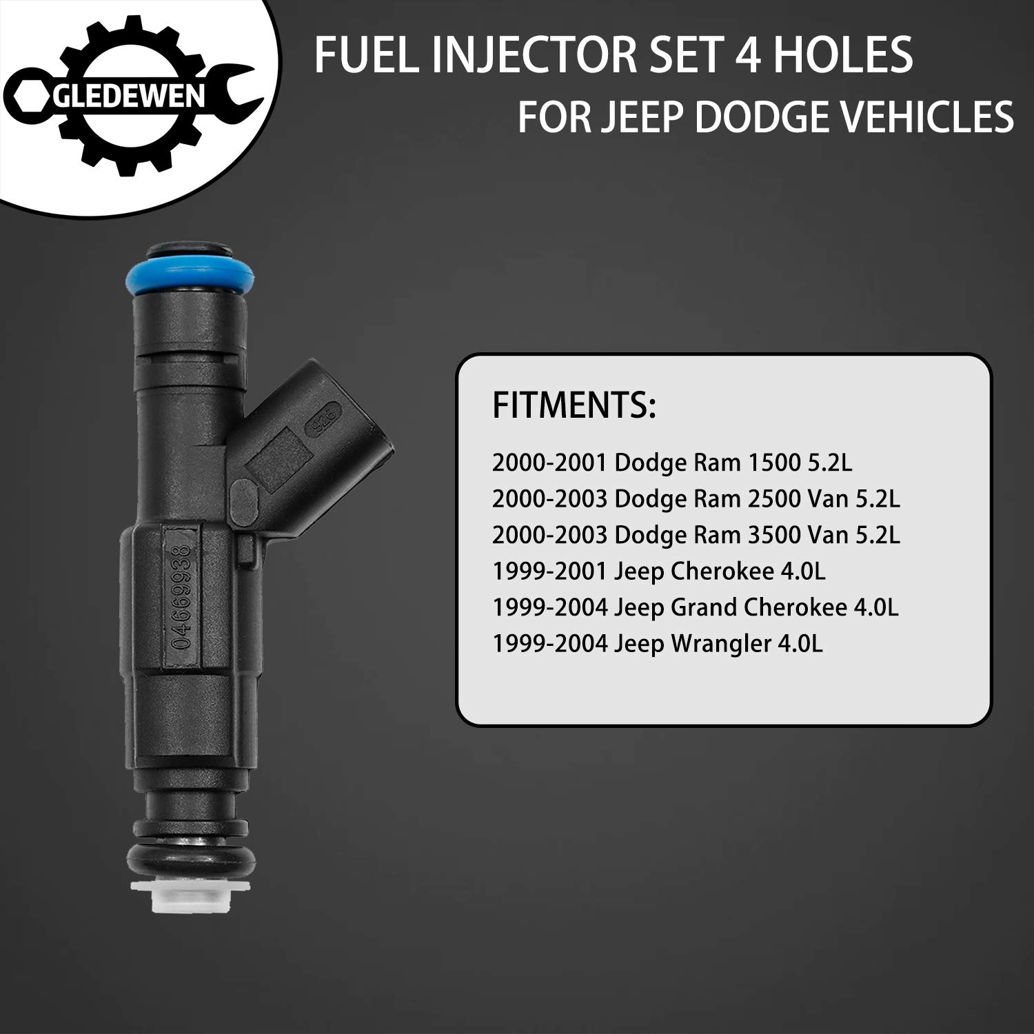 Fuel Injector 4 Holes 6Pcs | for 1999-2004 Jeep Cherokee Grand Cherokee Wrangler 4.0L Dodge Ram 1500 2500 3500 5.2L | Replace# 0280155784, 4854181, 280155784, 4667938