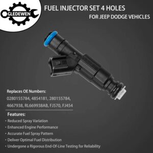 Fuel Injector 4 Holes 6Pcs | for 1999-2004 Jeep Cherokee Grand Cherokee Wrangler 4.0L Dodge Ram 1500 2500 3500 5.2L | Replace# 0280155784, 4854181, 280155784, 4667938