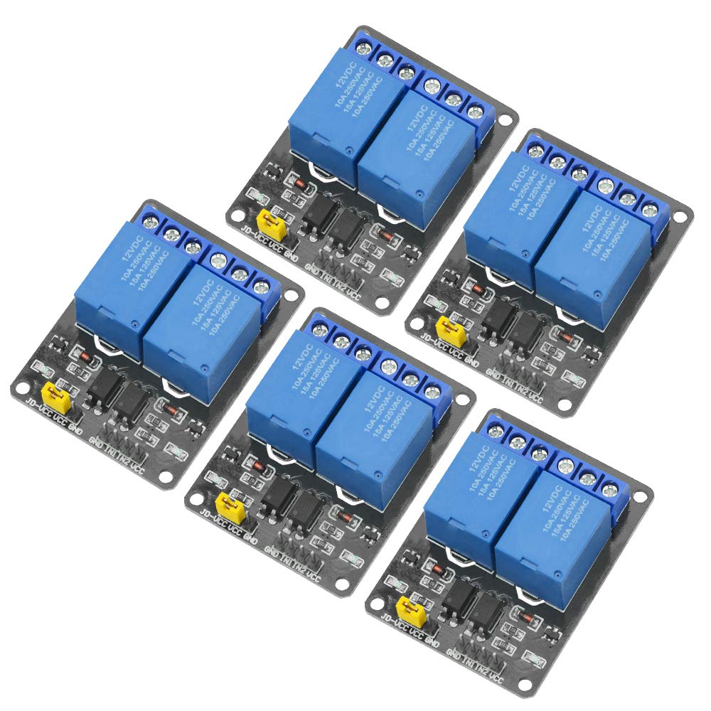 WMYCONGCONG 5 PCS 2 Channel 12V Relay Module with Optocoupler Low Level Trigger Expansion Board for Raspberry Pi Arduino Use