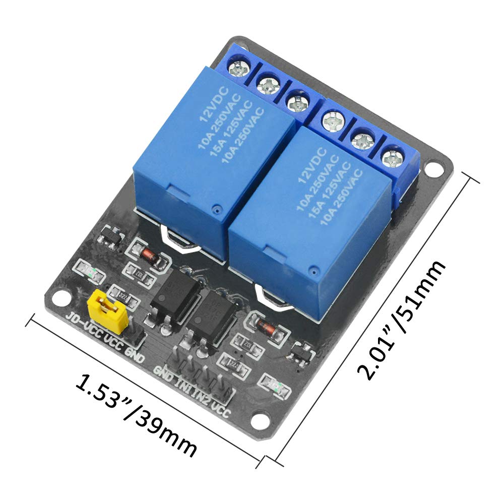 WMYCONGCONG 5 PCS 2 Channel 12V Relay Module with Optocoupler Low Level Trigger Expansion Board for Raspberry Pi Arduino Use