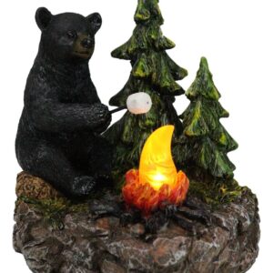 Ebros Whimsical Rustic Forest Black Bear Holding Twig with Marshmallow by Bonfire Campfire LED Night Light Statue Woodland Cabin Lodge Decor Bears Figurine As Decorative Home Accent