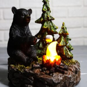 Ebros Whimsical Rustic Forest Black Bear Holding Twig with Marshmallow by Bonfire Campfire LED Night Light Statue Woodland Cabin Lodge Decor Bears Figurine As Decorative Home Accent