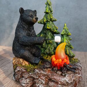 Ebros Whimsical Rustic Forest Black Bear Holding Twig with Marshmallow by Bonfire Campfire LED Night Light Statue Woodland Cabin Lodge Decor Bears Figurine As Decorative Home Accent