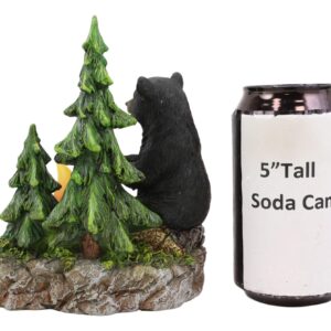 Ebros Whimsical Rustic Forest Black Bear Holding Twig with Marshmallow by Bonfire Campfire LED Night Light Statue Woodland Cabin Lodge Decor Bears Figurine As Decorative Home Accent