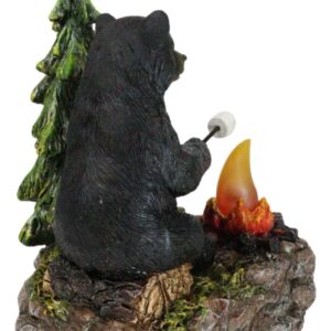 Ebros Whimsical Rustic Forest Black Bear Holding Twig with Marshmallow by Bonfire Campfire LED Night Light Statue Woodland Cabin Lodge Decor Bears Figurine As Decorative Home Accent