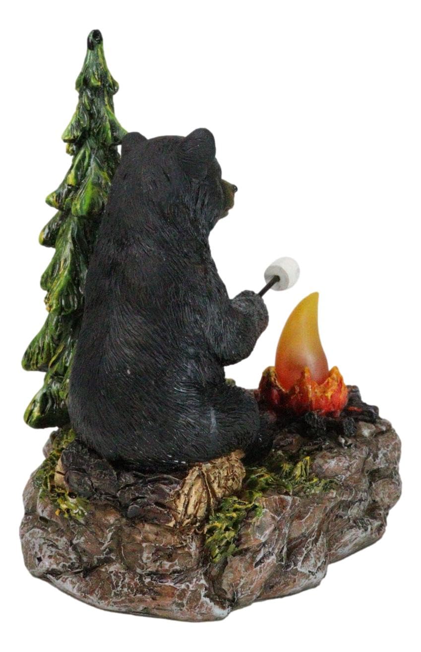 Ebros Whimsical Rustic Forest Black Bear Holding Twig with Marshmallow by Bonfire Campfire LED Night Light Statue Woodland Cabin Lodge Decor Bears Figurine As Decorative Home Accent