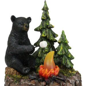 Ebros Whimsical Rustic Forest Black Bear Holding Twig with Marshmallow by Bonfire Campfire LED Night Light Statue Woodland Cabin Lodge Decor Bears Figurine As Decorative Home Accent