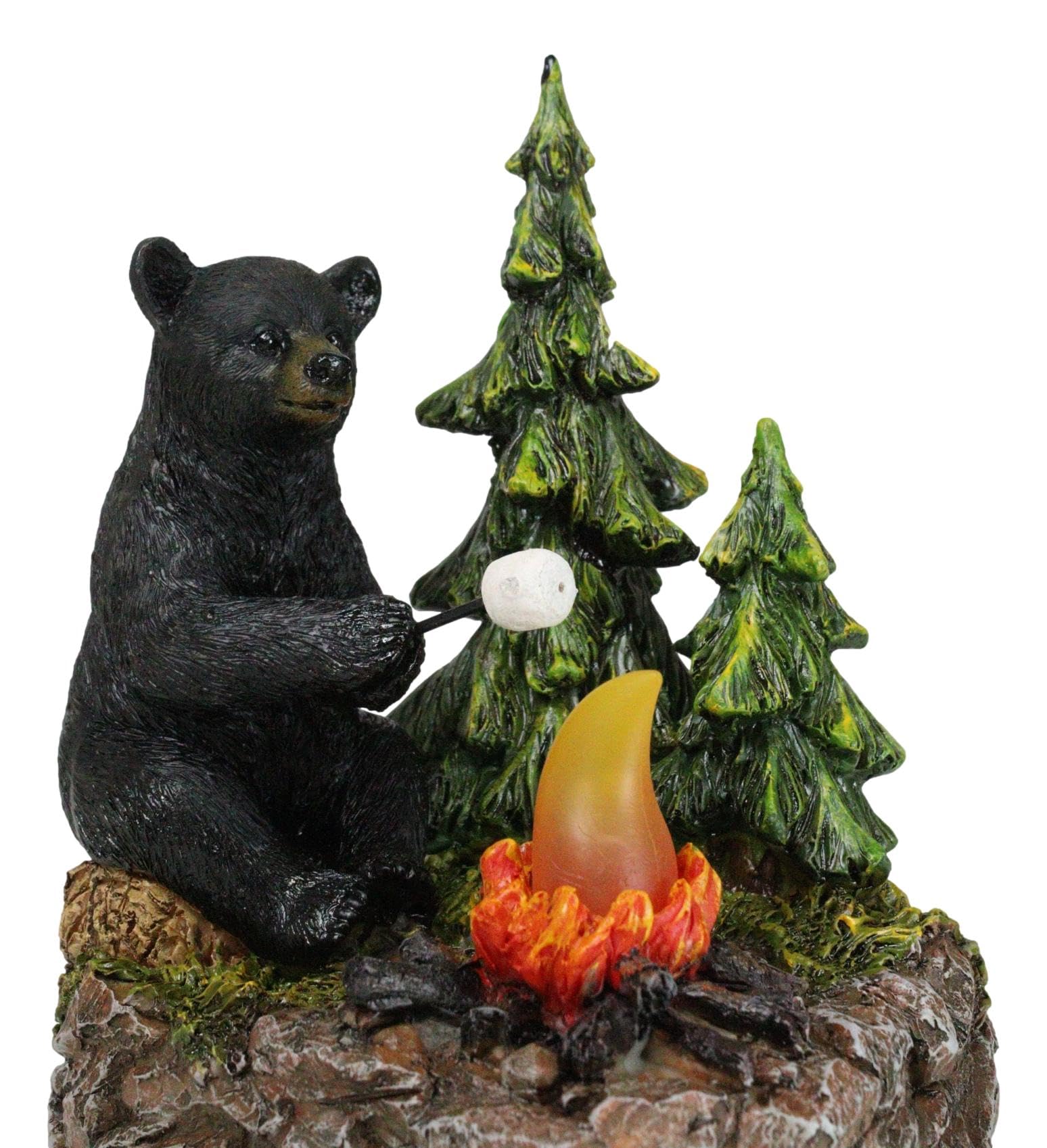 Ebros Whimsical Rustic Forest Black Bear Holding Twig with Marshmallow by Bonfire Campfire LED Night Light Statue Woodland Cabin Lodge Decor Bears Figurine As Decorative Home Accent