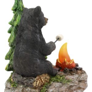 Ebros Whimsical Rustic Forest Black Bear Holding Twig with Marshmallow by Bonfire Campfire LED Night Light Statue Woodland Cabin Lodge Decor Bears Figurine As Decorative Home Accent