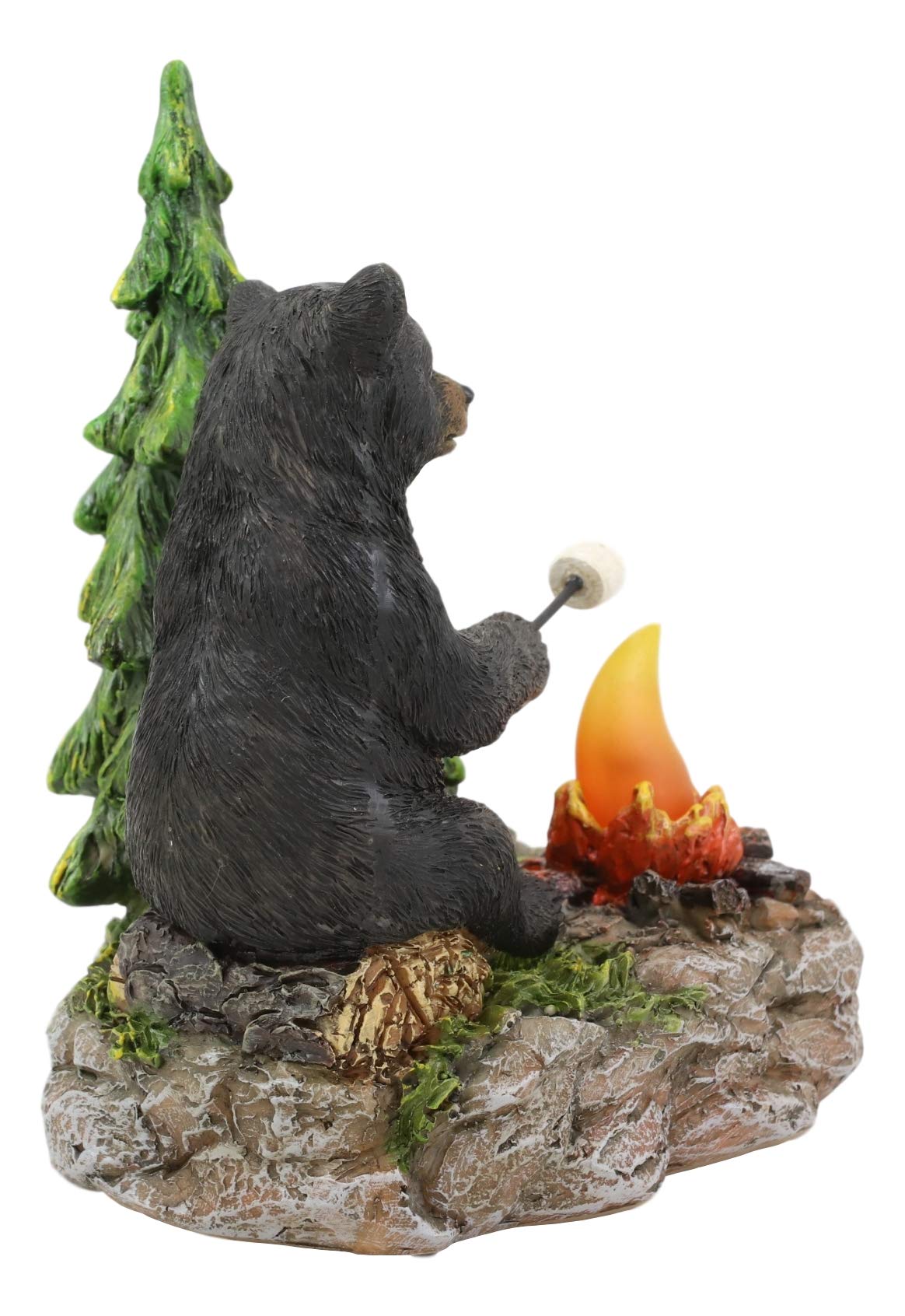 Ebros Whimsical Rustic Forest Black Bear Holding Twig with Marshmallow by Bonfire Campfire LED Night Light Statue Woodland Cabin Lodge Decor Bears Figurine As Decorative Home Accent