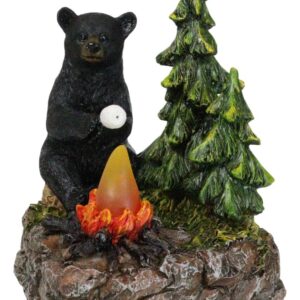 Ebros Whimsical Rustic Forest Black Bear Holding Twig with Marshmallow by Bonfire Campfire LED Night Light Statue Woodland Cabin Lodge Decor Bears Figurine As Decorative Home Accent