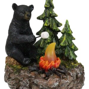 Ebros Whimsical Rustic Forest Black Bear Holding Twig with Marshmallow by Bonfire Campfire LED Night Light Statue Woodland Cabin Lodge Decor Bears Figurine As Decorative Home Accent