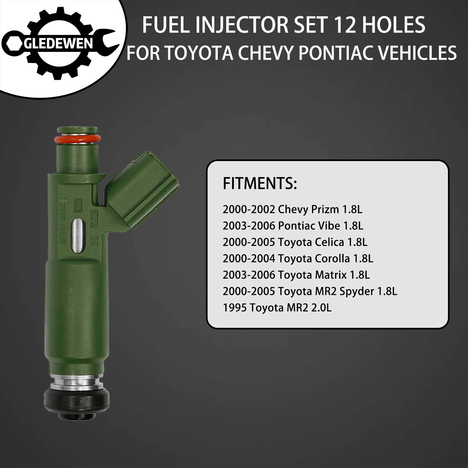 Fuel Injector 12 Holes 4Pcs | 1.8L L4 Gas DOHC | for 2000-2005 Toyota Celica MR2 Spyder 2000-2004 Corolla 03-06 Matrix, 00-02 Chevy Prizm, 03-06 Pontiac Vibe | Replace# 23250-0D040, 23250-22040