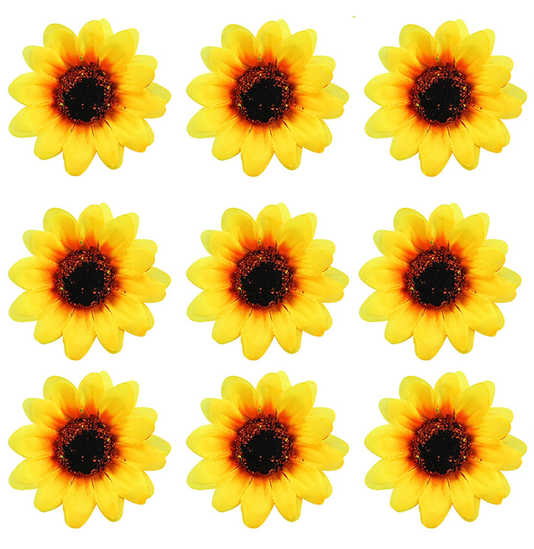 Yansanido 100 Pcs 2.8 Inch (7cm) 2 Layer Petals Artificial Sunflower Heads for Home, Office and Wedding Decoration