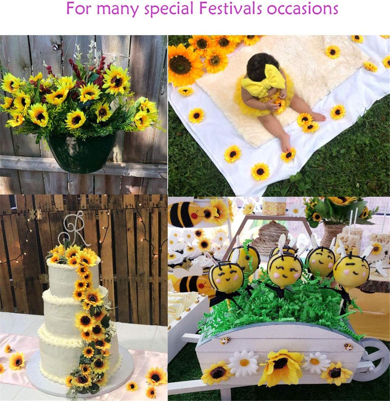 Yansanido 100 Pcs 2.8 Inch (7cm) 2 Layer Petals Artificial Sunflower Heads for Home, Office and Wedding Decoration