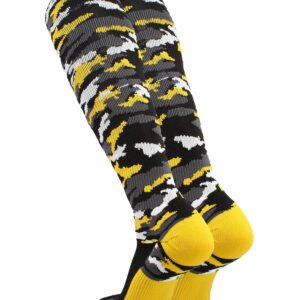 TCK Sports Elite Performance Over The Calf Camo Socks (Black/Gold Camo, Small)