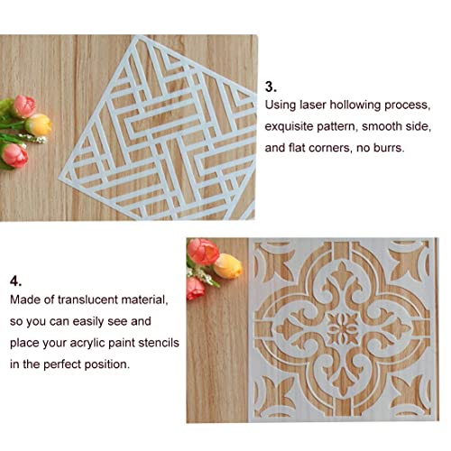 12 x 12 Inch Large Size Reusable Stencil Laser Cut Painting Template Floor Wall Tile Fabric Furniture Stencils Painting Stencils (A4, 2 PC)