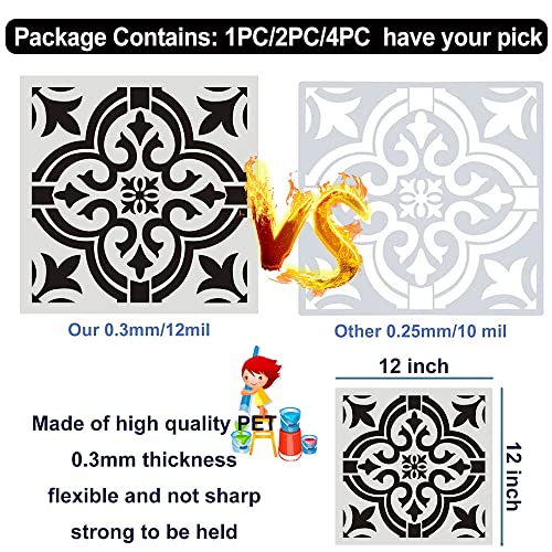 12 x 12 Inch Large Size Reusable Stencil Laser Cut Painting Template Floor Wall Tile Fabric Furniture Stencils Painting Stencils (A4, 2 PC)