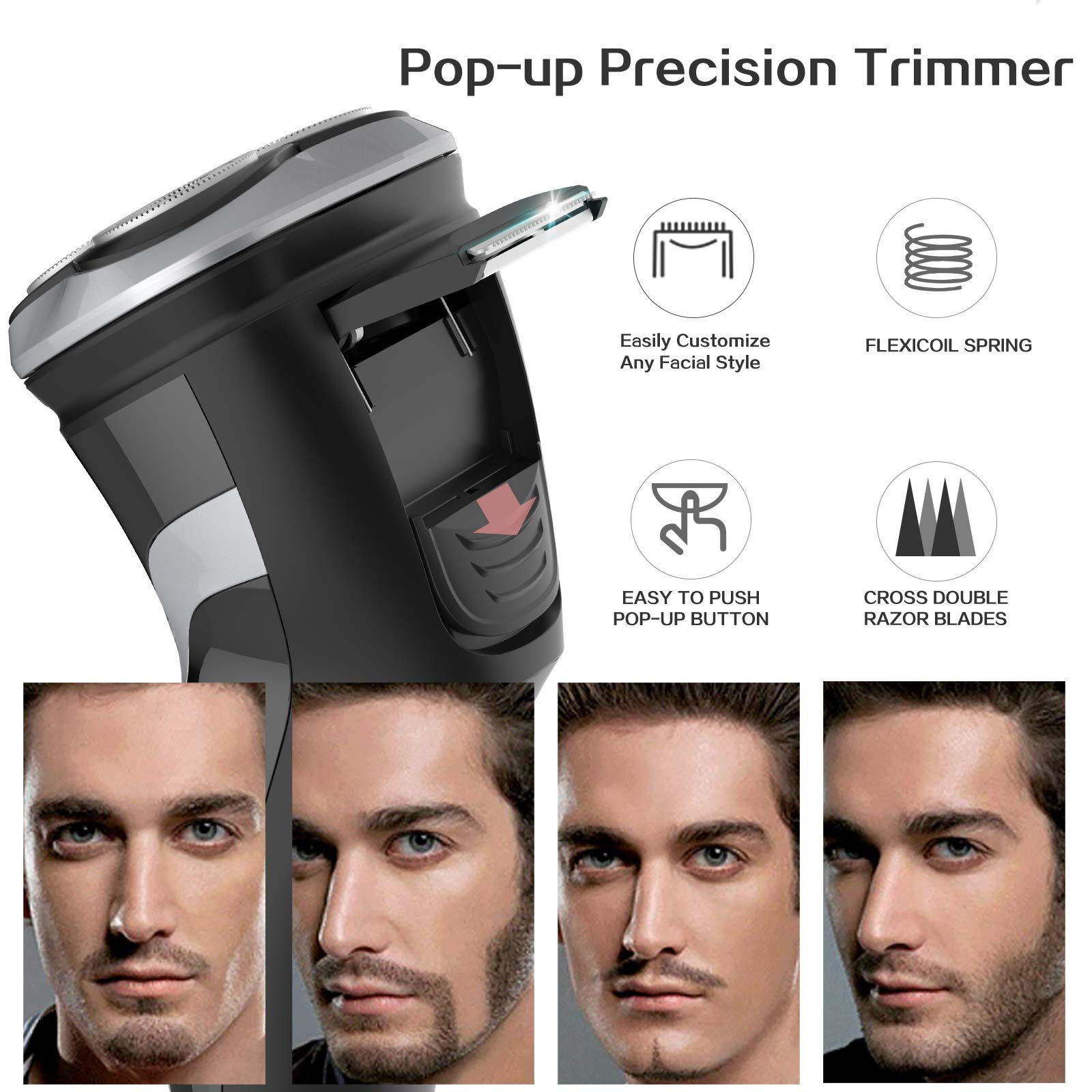 Electric Razor, MAX-T Corded and Cordless Rotary Shaver for Men with Pop Up Trimmer,IPX7 100% Waterproof Wet Dry with USB Cable, Black