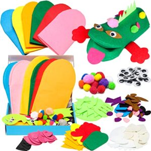 watinc 6pcs hand puppet making kit for kids art craft felt sock puppet toys creative diy make your own puppets pompoms wiggle googly eyes storytelling role play party supplies gift for girls boys