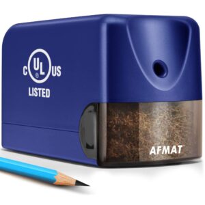 afmat electric pencil sharpener heavy duty, classroom pencil sharpener for 6.5-8mm no.2/colored pencils, ul listed professional pencil sharpener w/stronger helical blade, school pencil sharpener-blue