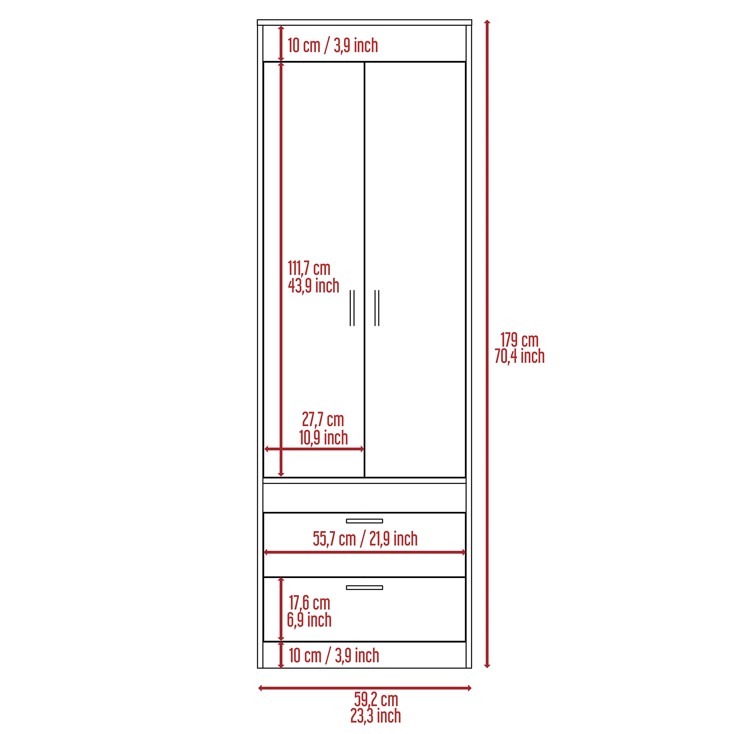 TUHOME Lisboa 2 Drawer 2 Door ARMOIRE Espresso