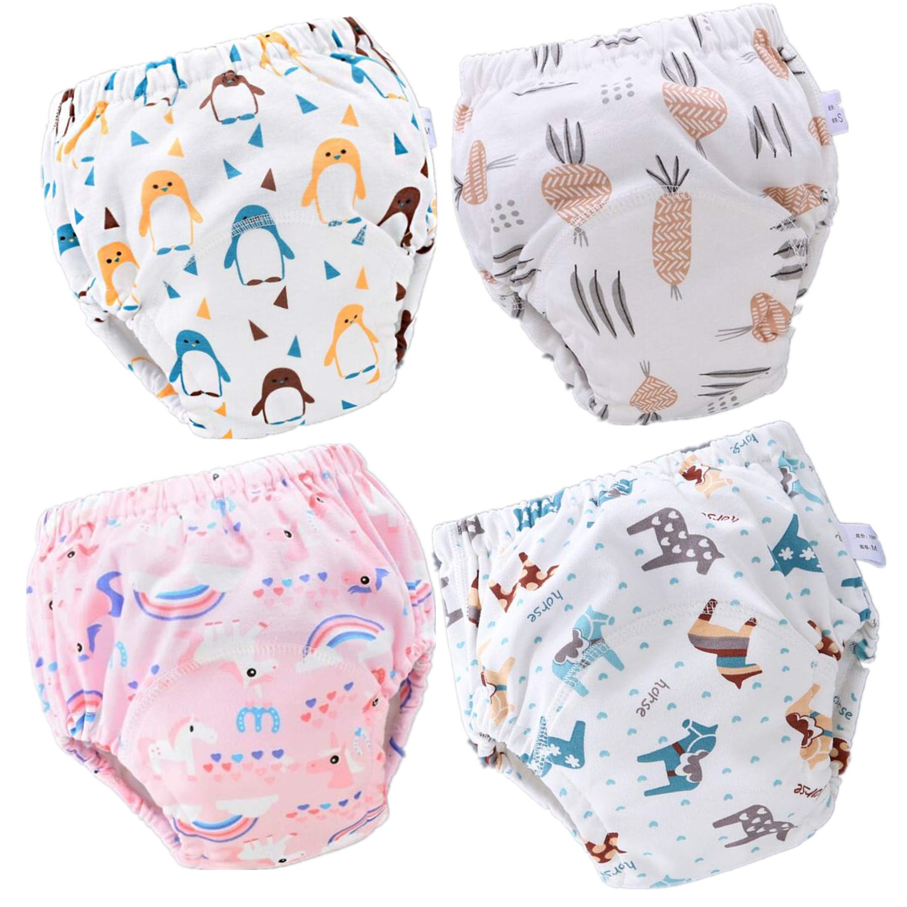 4 Pack Baby Toddler Potty Training Pants Layered Cotton Training Underwear for Toddlers Girls Boys (3T, A)