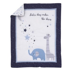 Little Love by NoJo Shine On My Love - Boy Safari, Moon and Stars Navy and White 3 Piece Crib Bedding Set- Comforter, Fitted Crib Sheet, Dust Ruffle