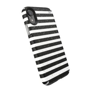 speck presidio inked iphone xr case, stripe gold specks/marble grey 132093-8902 gray