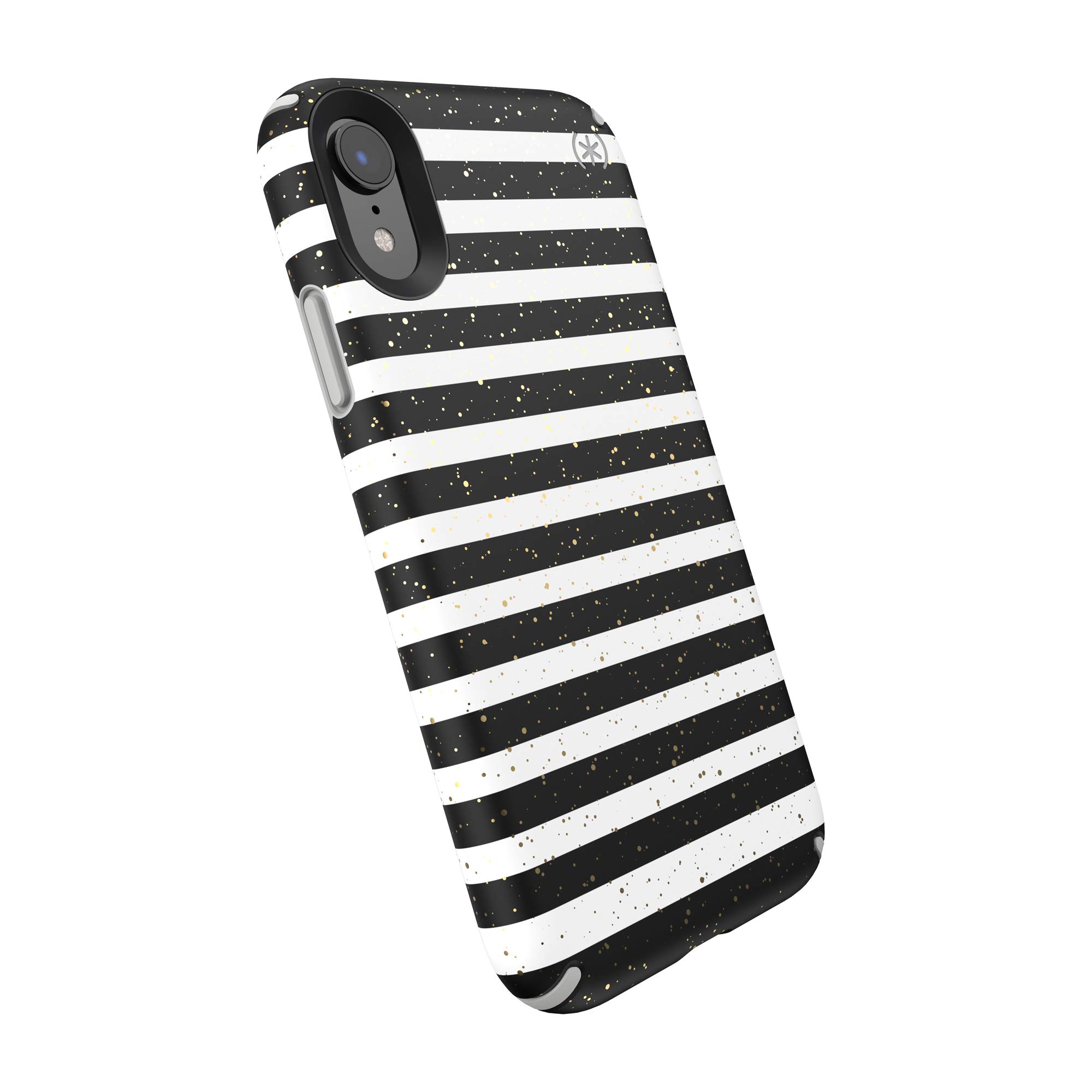 Speck Presidio Inked iPhone XR Case, Stripe Gold Specks/Marble Grey 132093-8902 Gray