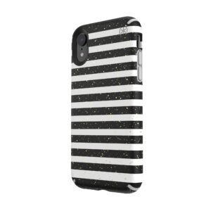 Speck Presidio Inked iPhone XR Case, Stripe Gold Specks/Marble Grey 132093-8902 Gray