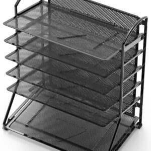 Simple Houseware 6 Tier Desktop Document Letter Tray Organizer, Black - 2 Pack