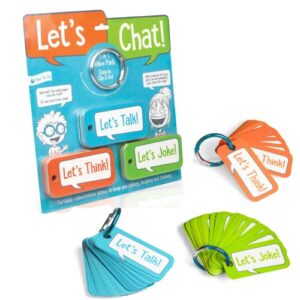 open the joy let’s chat 3-in-1 conversation starters cards for kids - grab and go travel card games for car, airplanes - talk, think, joke cards - ages 4+