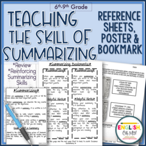 teaching the skill of summarizing-reference sheets, poster, & bookmark