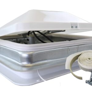 Class A Customs 14" RV Roof Vent 12 Volt Powered Fan w/White Wedge Lid - 4" Garnish Ring - Putty & Screws | 71112A-4-PS