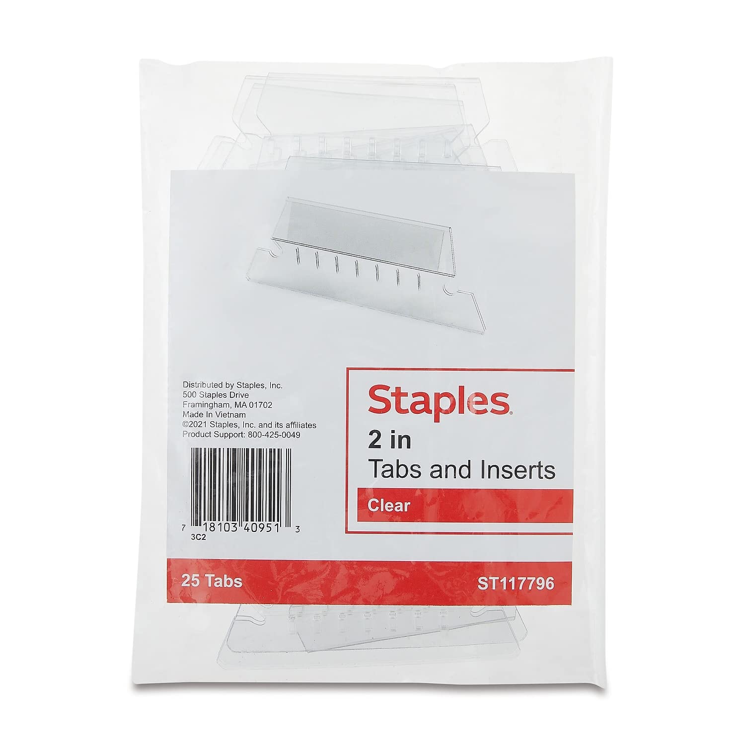 Staples 117796 Plastic Tabs, 2-Inch x 5/8-Inch Clear, 25/Pack