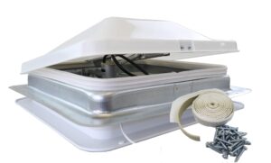 class a customs 12 volt powered 14" rv roof vent with white wedge style lid - putty & screws | 71112a-ps