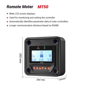 EPEVER 40A Solar Charge Controller MPPT 12V / 24V Auto Max.PV 100V Input Negative Ground Solar Panel Charge Regulator with MT50 Remote Meter Temperature Sensor RTS & PC Communication Cable RS485