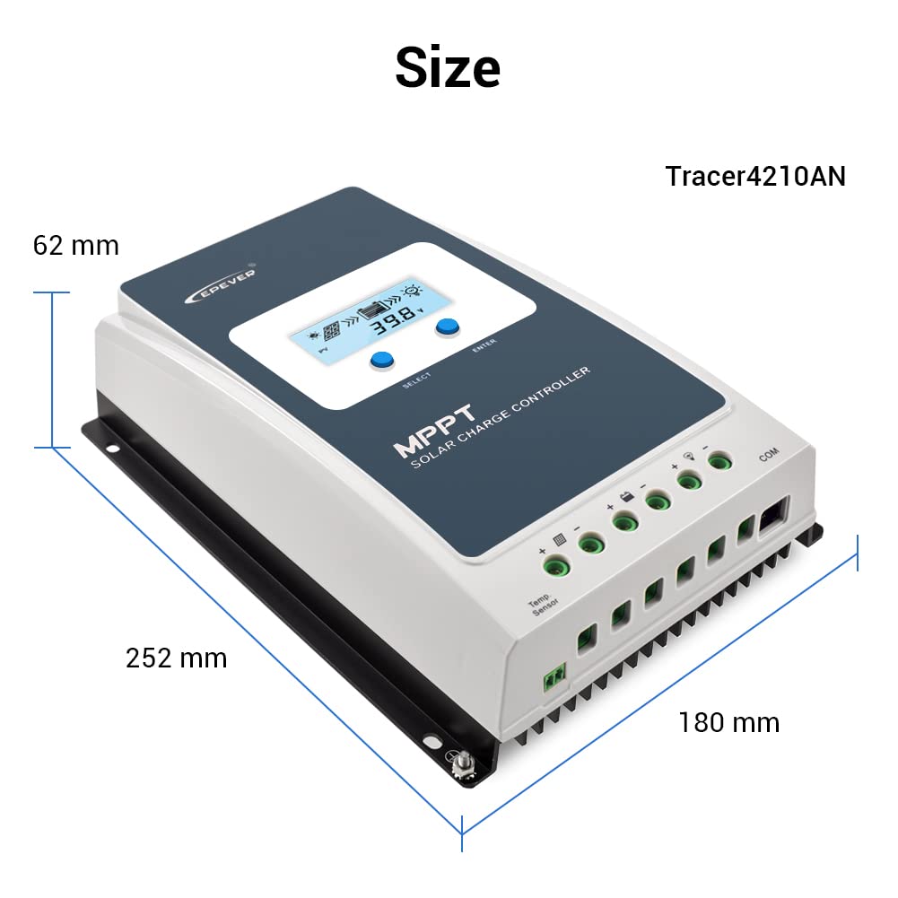 EPEVER 40A Solar Charge Controller MPPT 12V / 24V Auto Max.PV 100V Input Negative Ground Solar Panel Charge Regulator with MT50 Remote Meter Temperature Sensor RTS & PC Communication Cable RS485