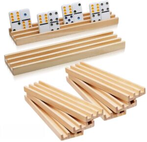 exqline wooden domino racks set of 8 premium domino trays holders organizer for mexican train chickenfoot and other domino games - dominoes not included