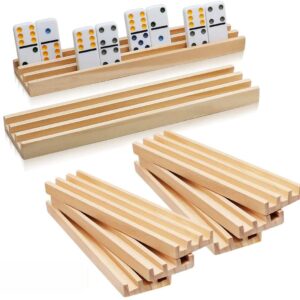 Exqline Wooden Domino Racks Set of 8 Premium Domino Trays Holders Organizer for Mexican Train Chickenfoot and Other Domino Games - Dominoes NOT Included