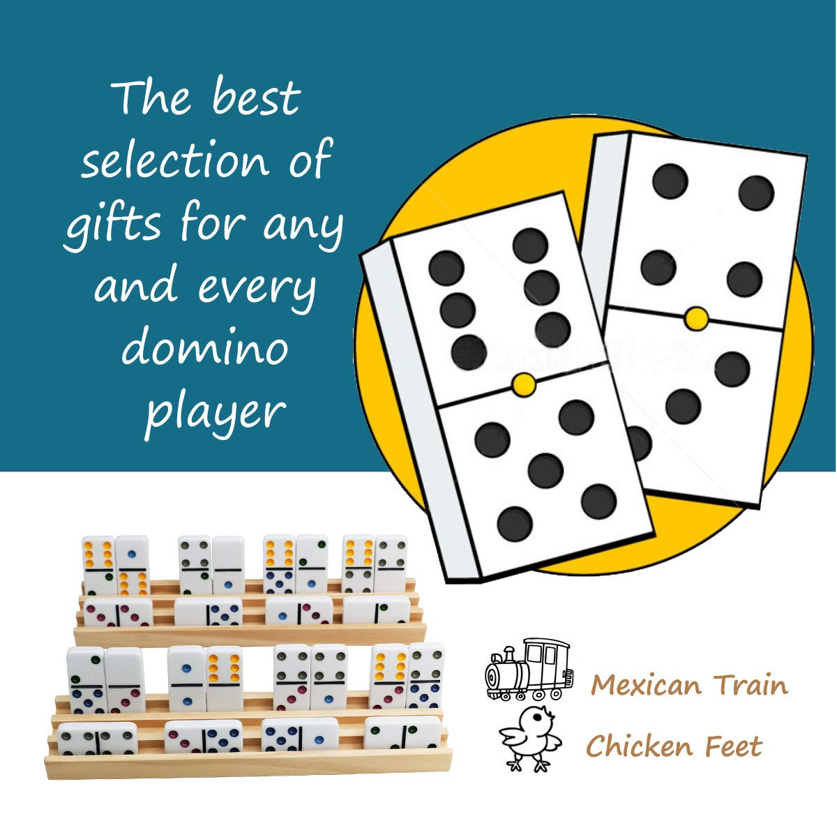 Exqline Wooden Domino Racks Set of 8 Premium Domino Trays Holders Organizer for Mexican Train Chickenfoot and Other Domino Games - Dominoes NOT Included