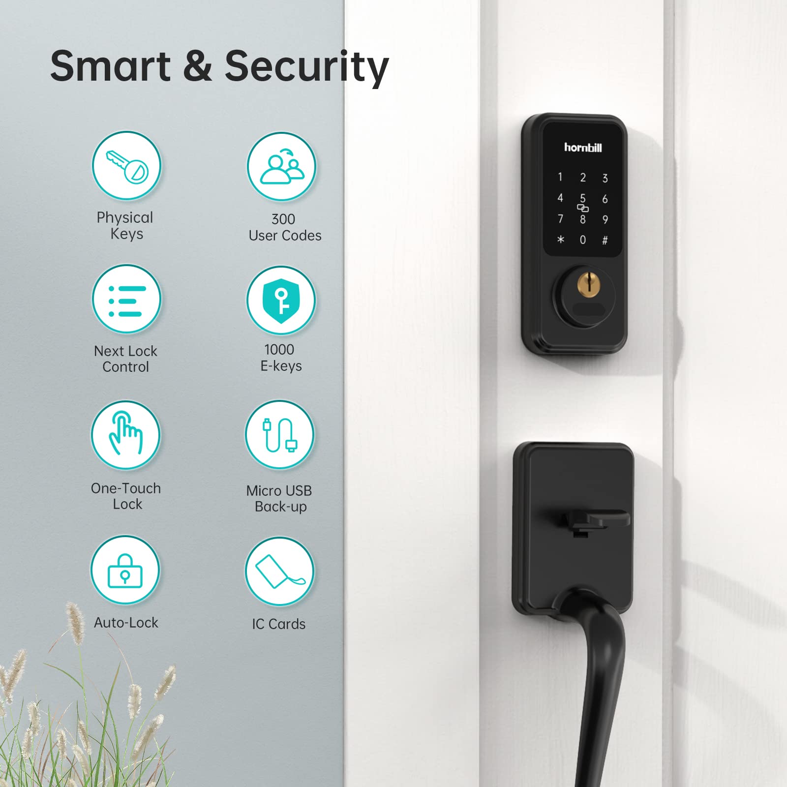 Smart Front Door Locks Deadbolt: Hornbill Keyless Entry Keypad Door Lock, Digital Electronic Bluetooth Code Locks for House Airbnb